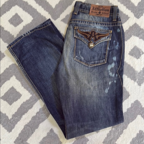 Affliction | Jeans | Affliction Dark Blue Denim Jeans With Embroidered ...
